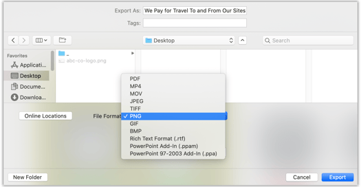 Exporting to PNG (for web or emails)