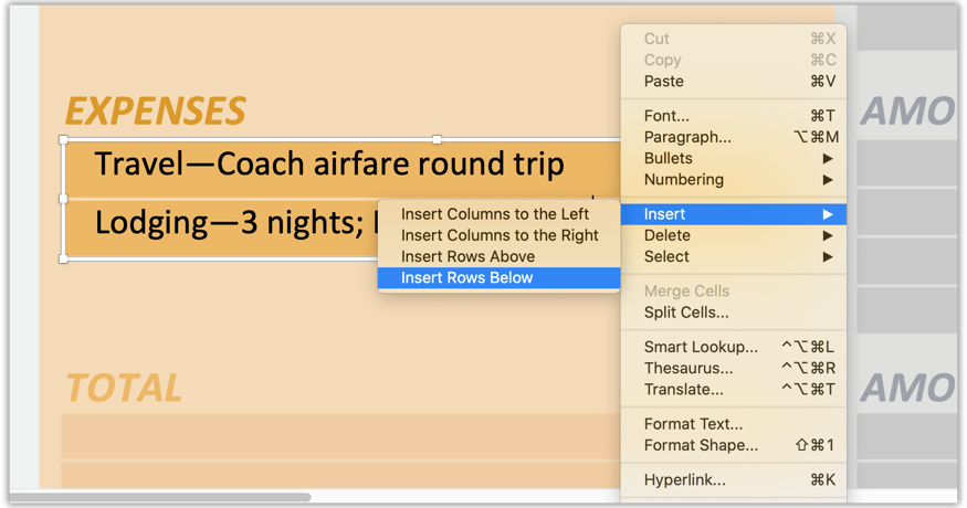 Editing tables in PowerPoint